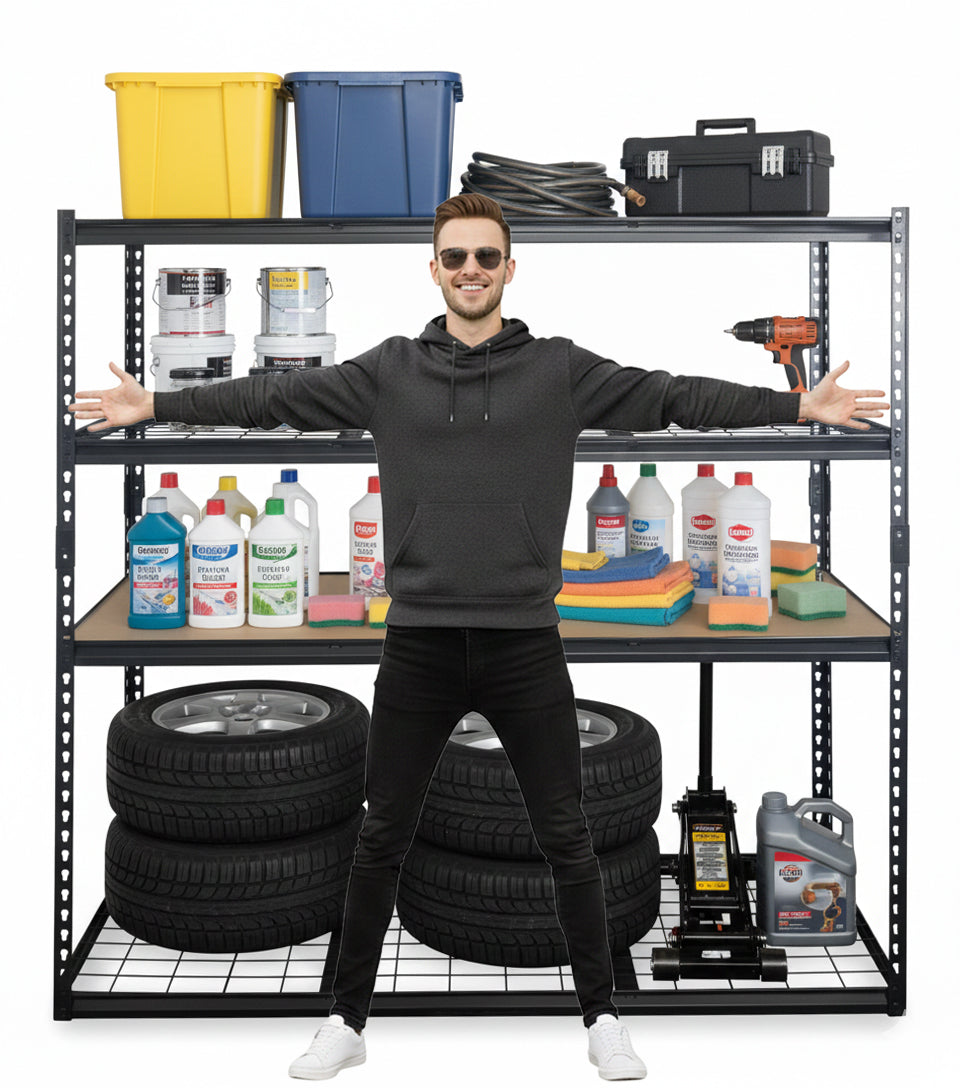 PrimeRack 4 Tier Shelf - 183 x 150 x 50cm -MDF & Metal Net Layers - 15 ...