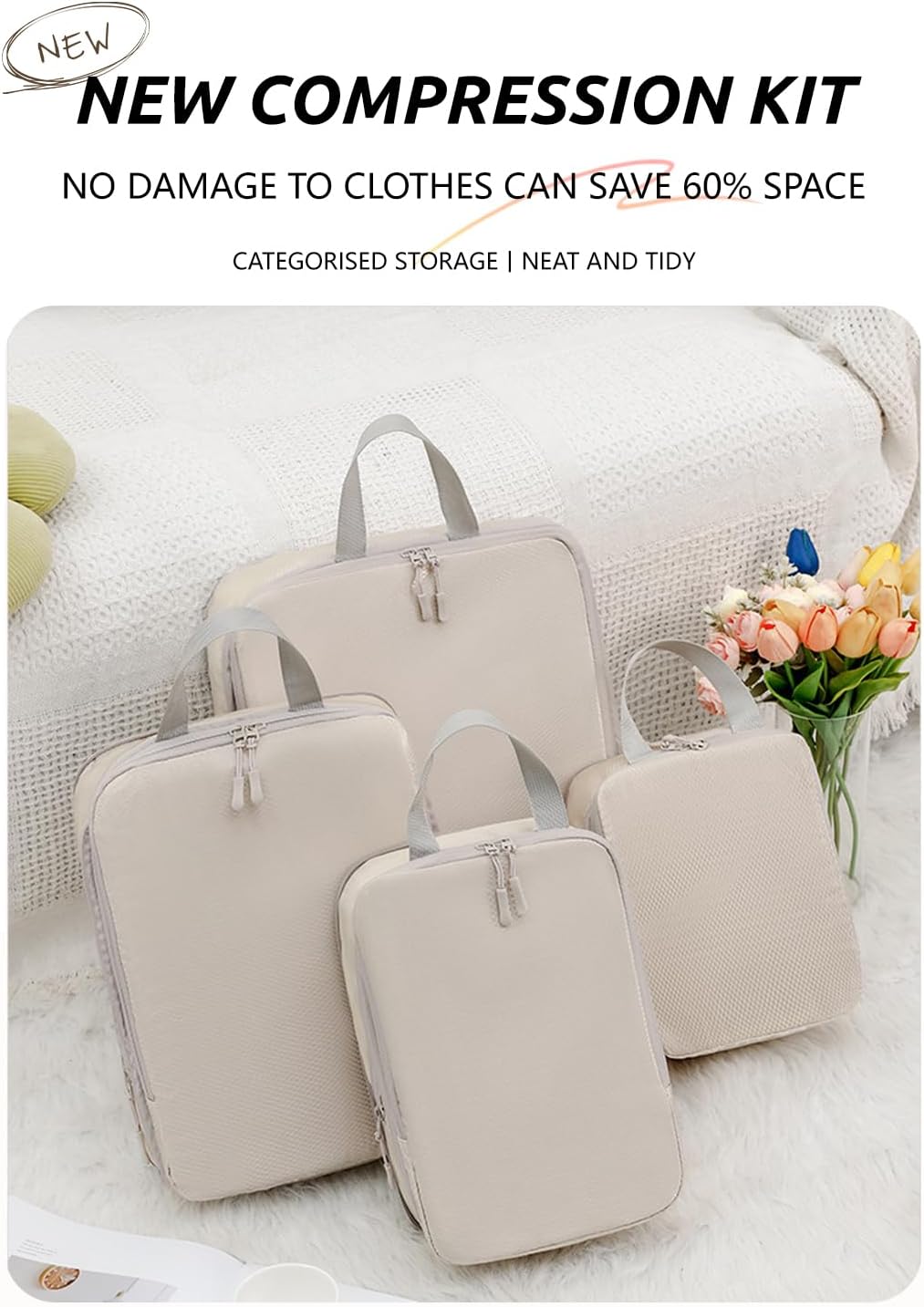 8pcs Lightweight Travel Organiser Set - Beige – Calasca