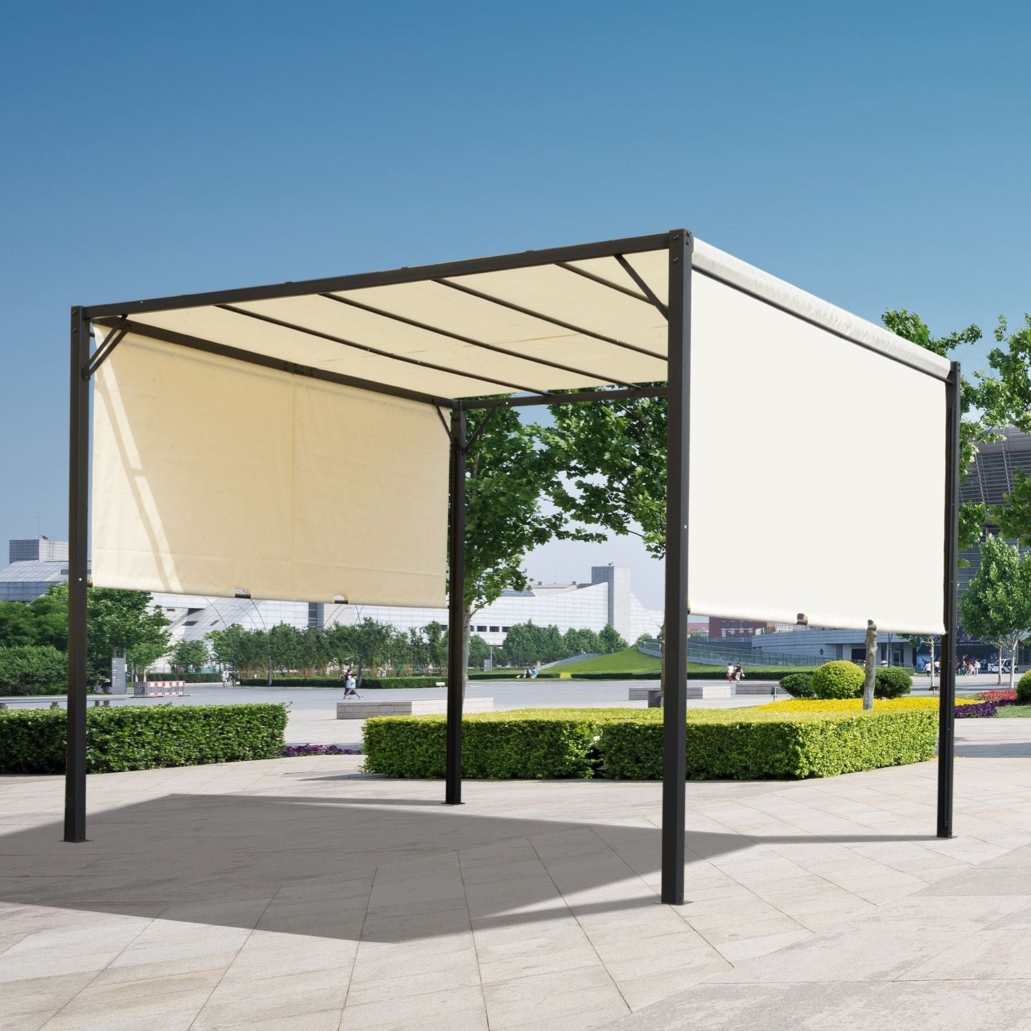 NobleShade Pergola with Sliding Roof Curtain -3*3m - Beige - Fine Livi ...