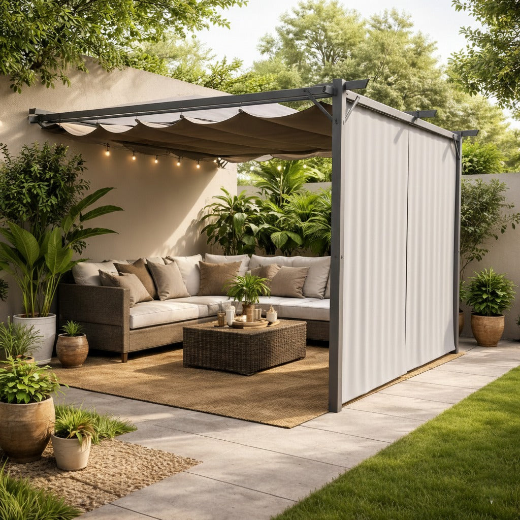 Sunridge Wall Mounted Pergola with Awnings - 3x2.7m - Grey - Finery ...