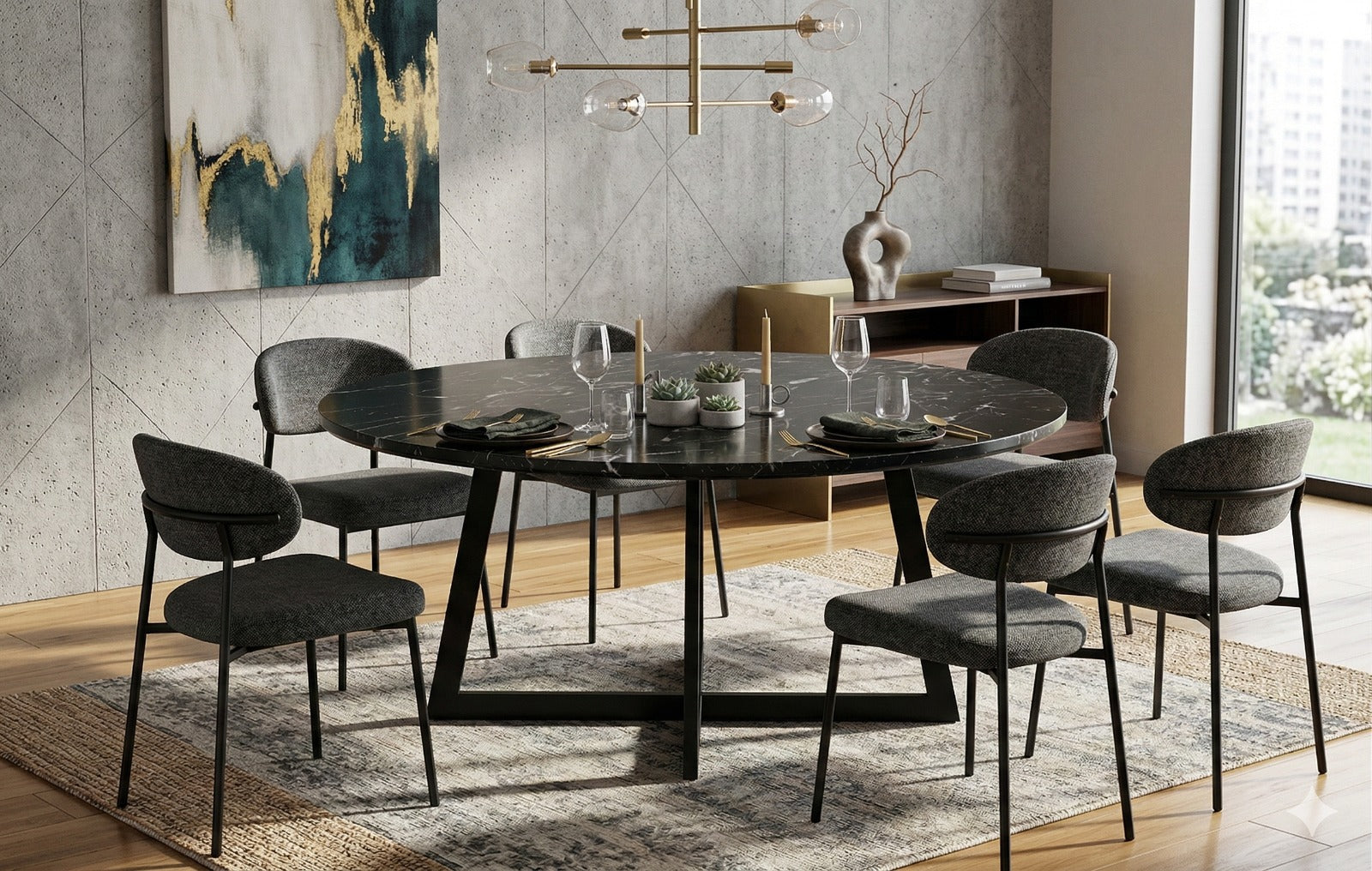 Verena Dining Table - Marble Black - Finery – Calasca