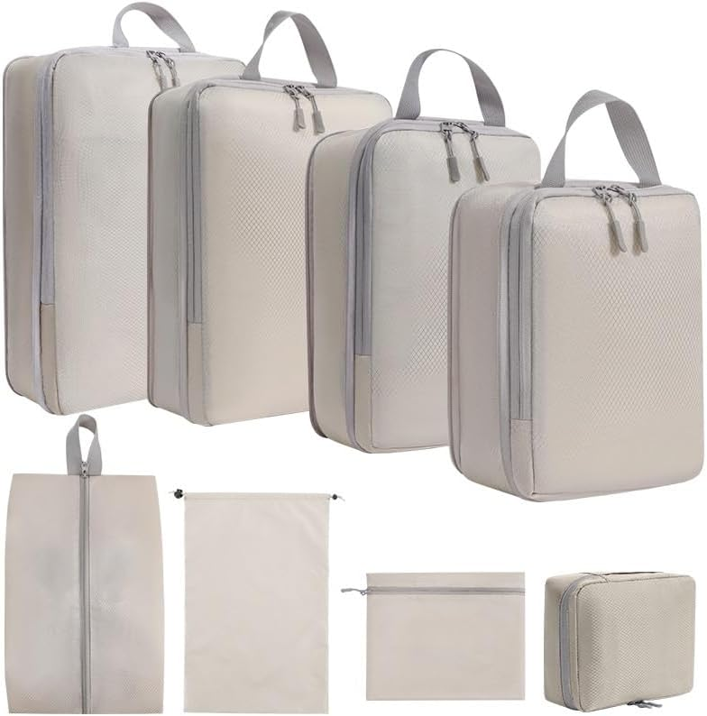 8pcs Lightweight Travel Organiser Set - Beige – Calasca